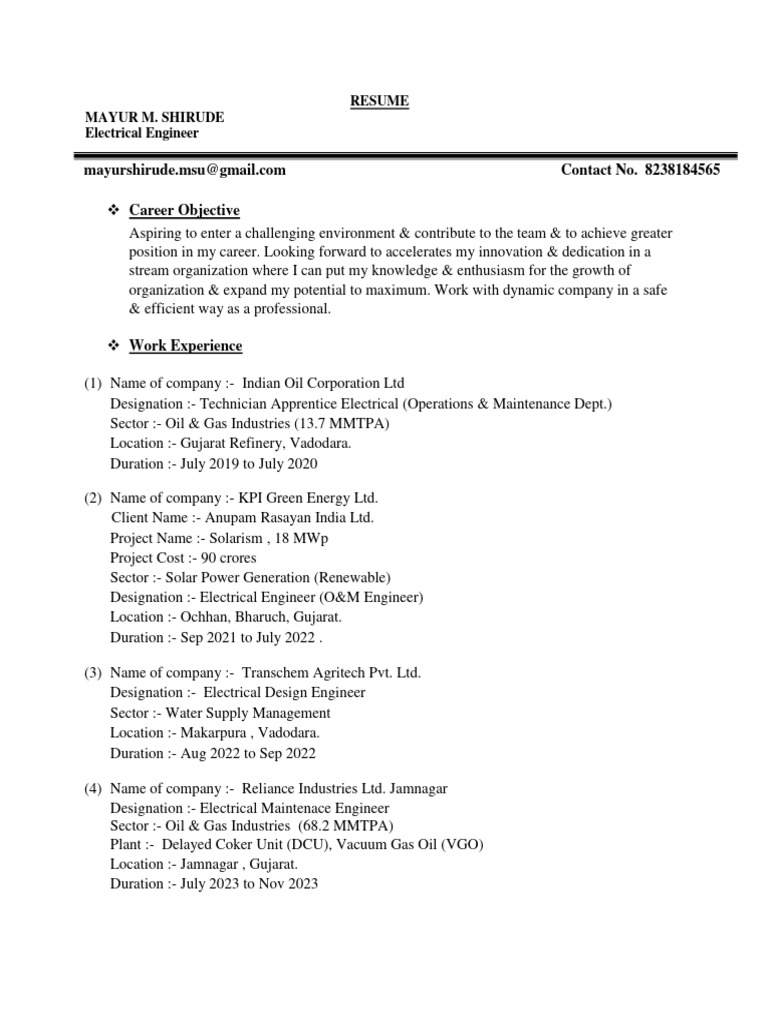 Mayur Shirude Resume With All Documents | PDF | Oil Refinery | Petroleum