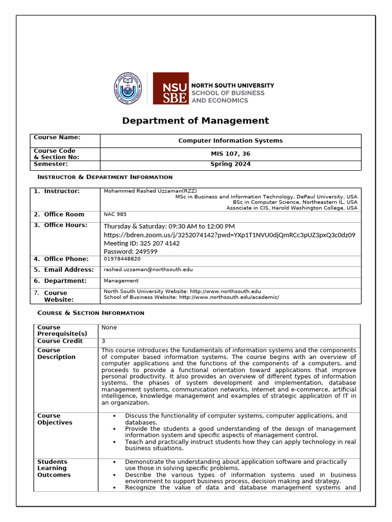 MIS 107 Course Outline | PDF | Microsoft Access | Information System