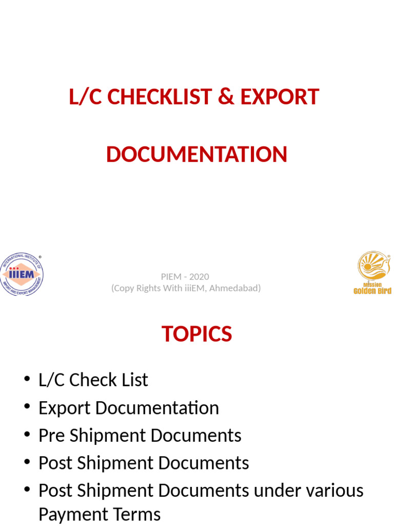 L/C Checklist and Export Documentation Guide | PDF | Receipt | Bill Of ...