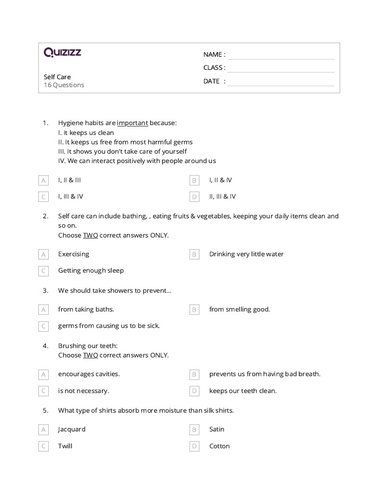 Self Care Quiz | PDF | Hygiene