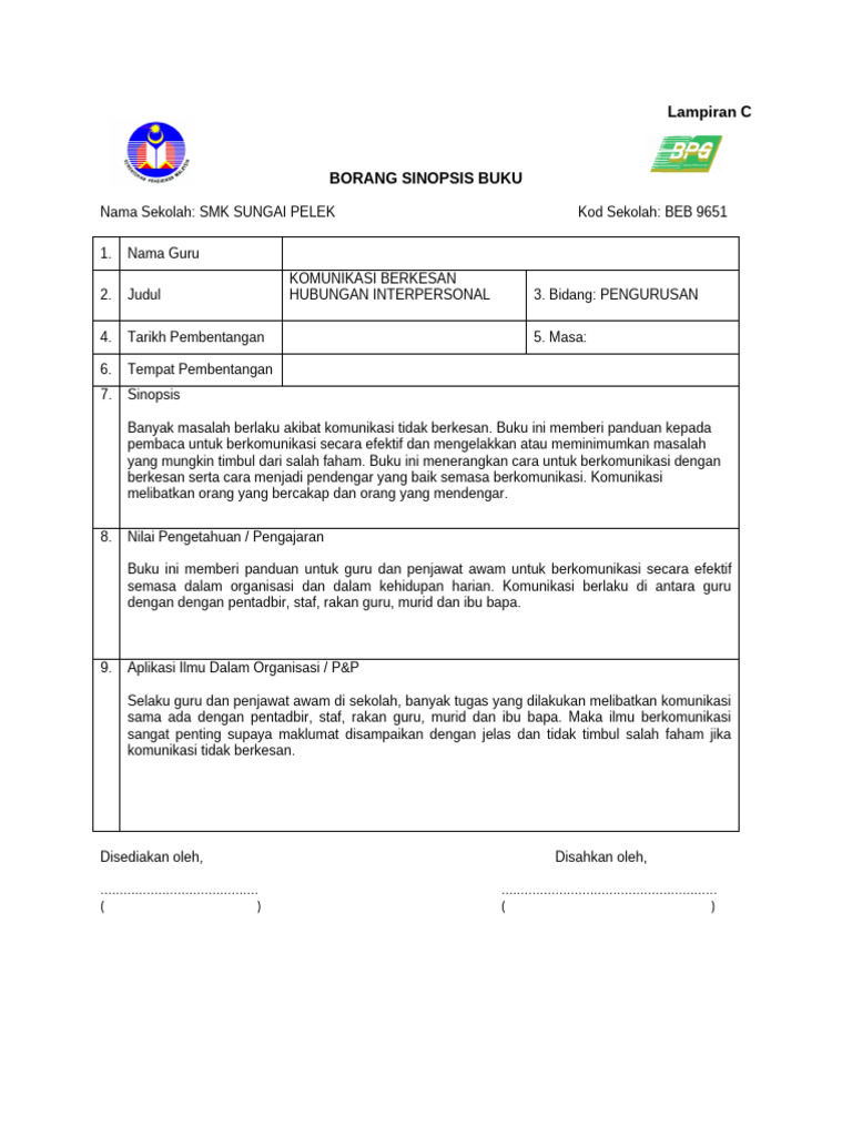 SINOPSIS BUKU 1 UNTUK SPLKPM | PDF