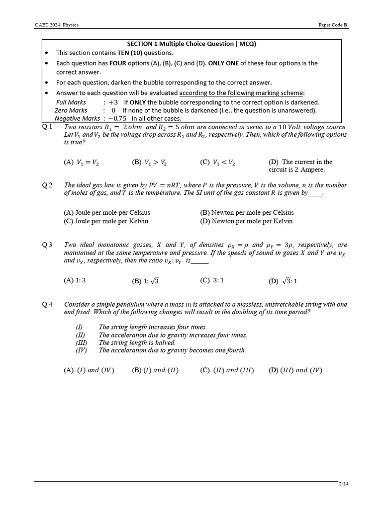 QP1-B Physics Final CAET2024 Print | PDF | Rotation Around A Fixed Axis | Force