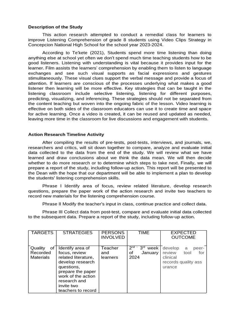 Action Research Descript. | PDF | Reading Comprehension | Learning