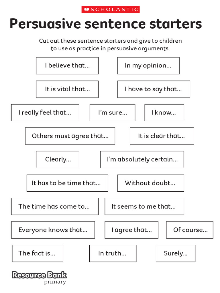 Persuasive Sentence Starters 993455 | PDF