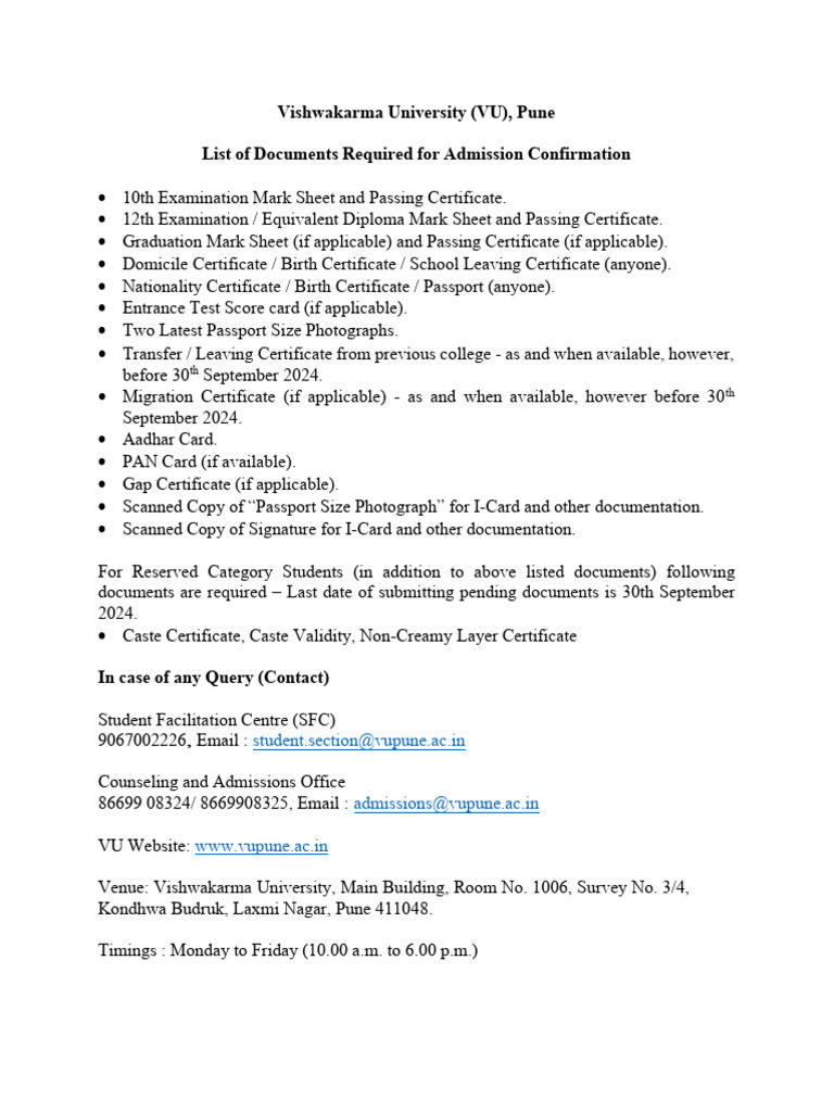 02.list of Documents Required For Admission | PDF