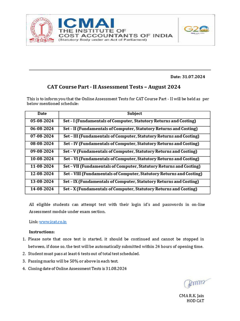 CAT Level Assessment Tests August2024 | PDF