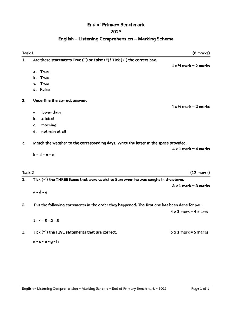 2023 English Listening Comprehension Marking Guide | PDF