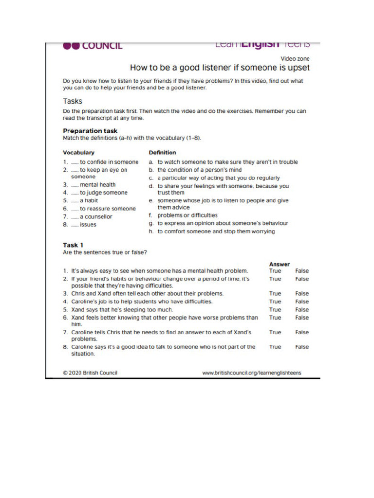 How to be a good listener- worksheet | PDF