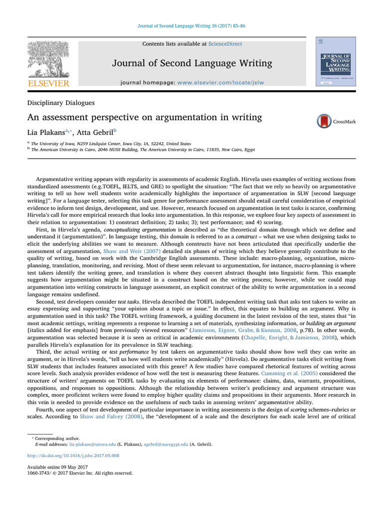 An Assessment Perspective On Argumentation in Writing | PDF | Test Of ...