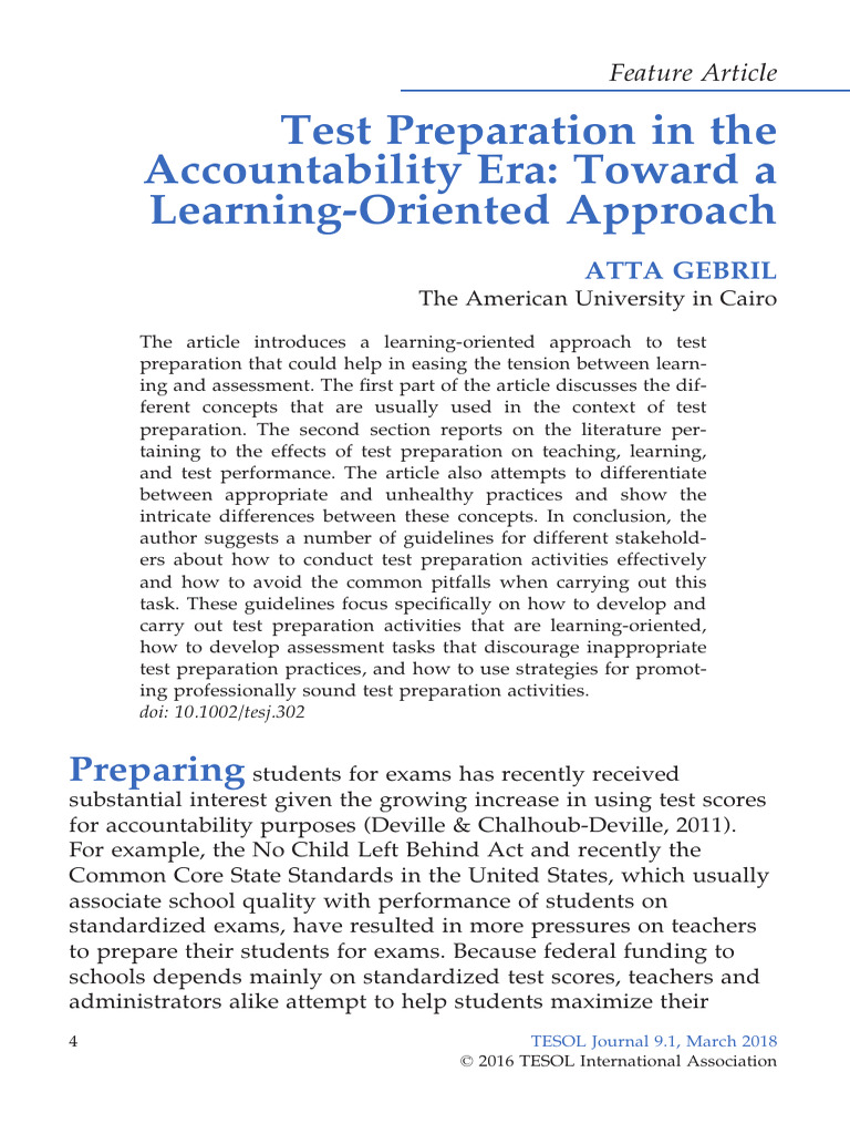 TESOL Journal - 2016 - Gebril - Test Preparation in The Accountability ...