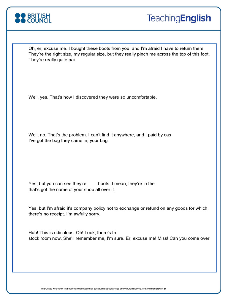 TRANSCRIPT - Situations-Returning Goods To A Shop - Audio Script - Final | PDF