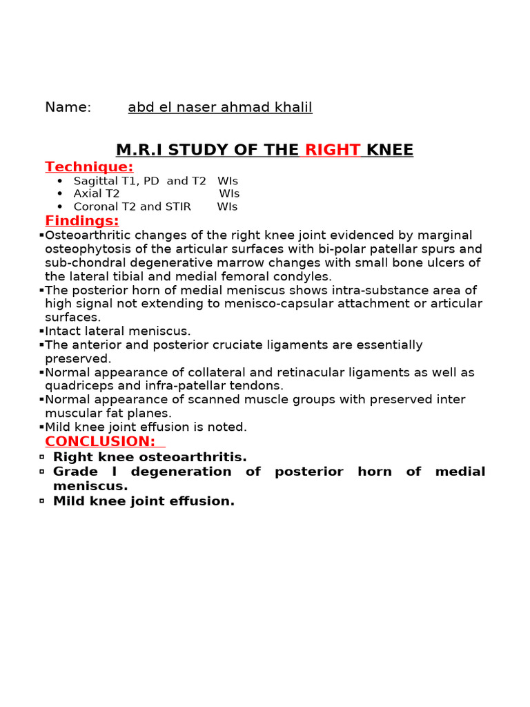 Abd El Naser Ahmad Khalil RT Knee 2 | PDF | Wellness