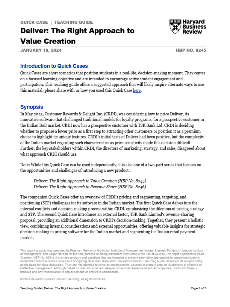 Deliver - The Right Approach To Value Creation | PDF | Payments | Pricing