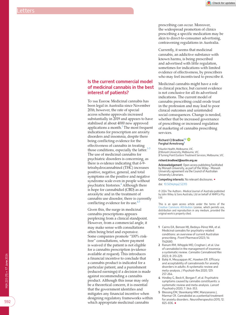 Medical Journal of Australia - 2024 - Bradlow - Is The Current Commercial Model of Medicinal ...