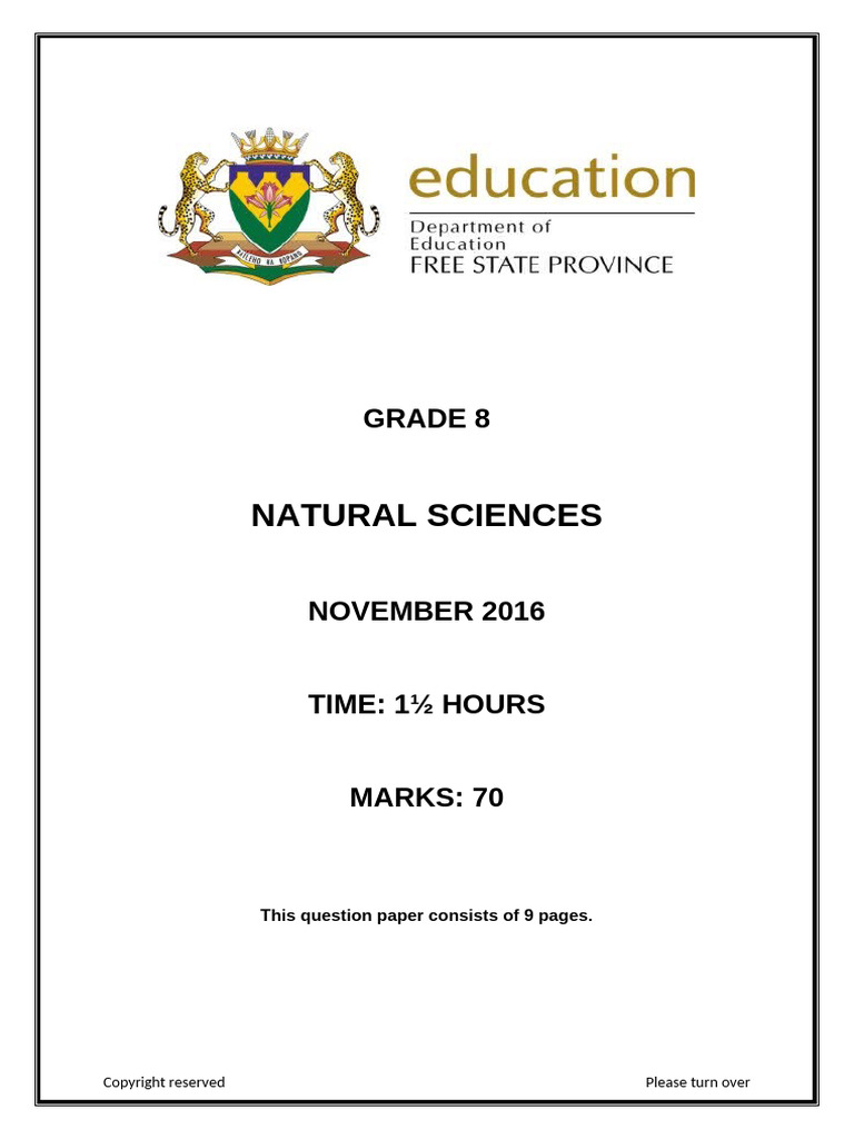 GR 8 Natural Sciences November 2016 Examination 1479906967 | PDF ...