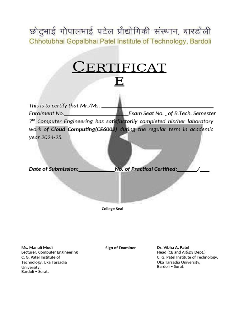 Cloud Computing Lab Completion Certificate | PDF | Technology & Engineering