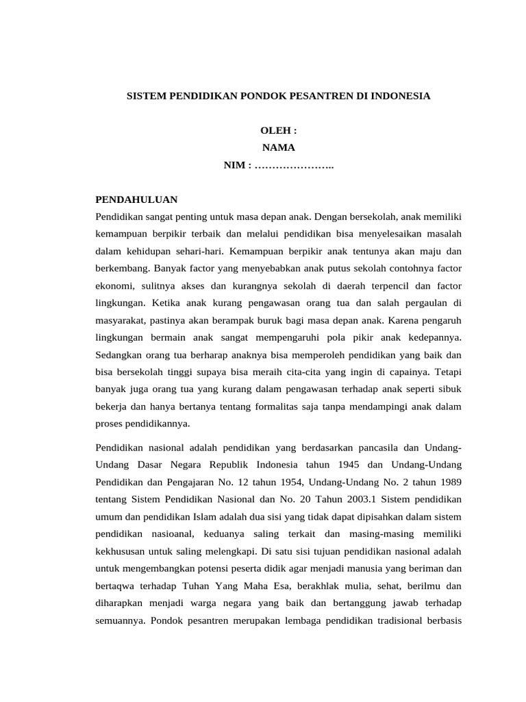 Sistem Pendidikan Pondok Pesantren Di Indonesia | PDF | Sains & Matematika