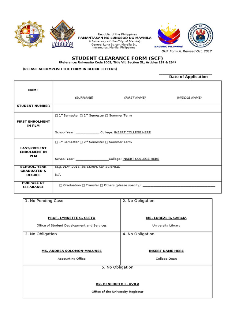 PLM Student Clearance Form Guide | PDF