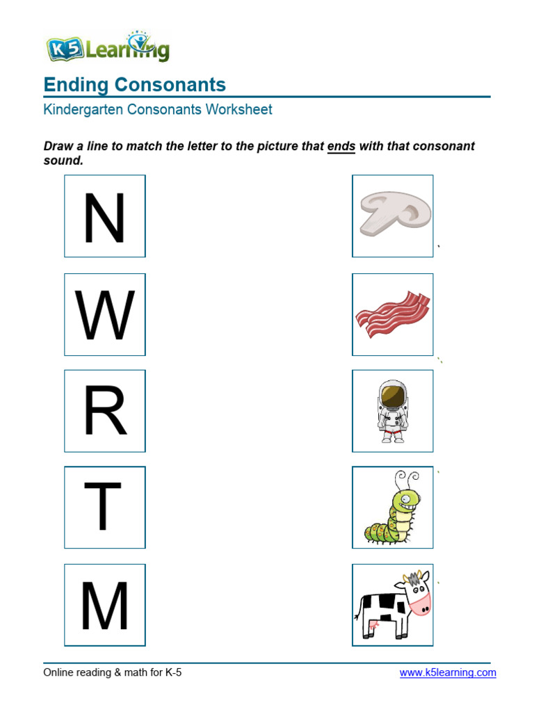 Kindergarten Draw Line Picture Letters Ending Consonants 2 | PDF