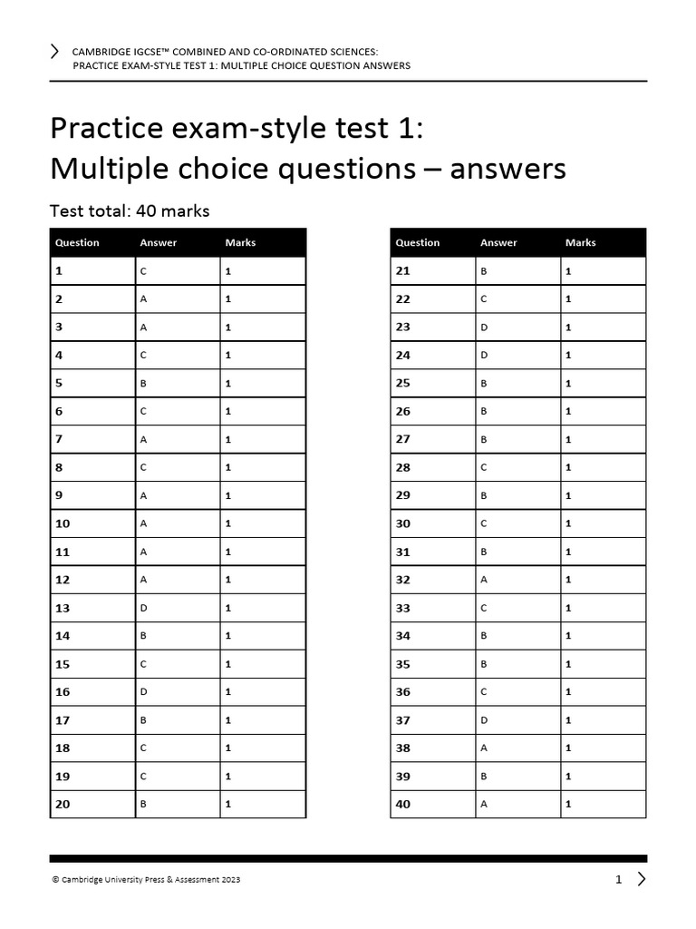 Igcse - Ccsbio - 2ed - TR - End - of - Course - Test 1 - Answers | PDF ...