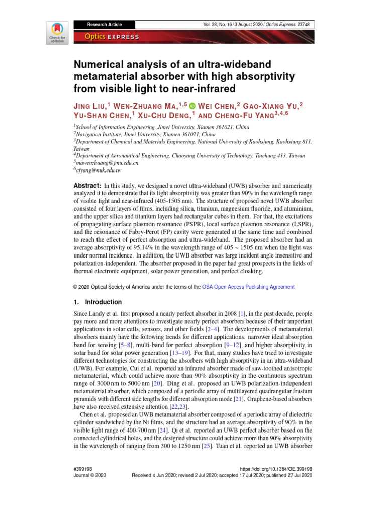 Numerical Analysis of An Ultra-Wideband Metamaterial Absorber With High Absorptivity From ...