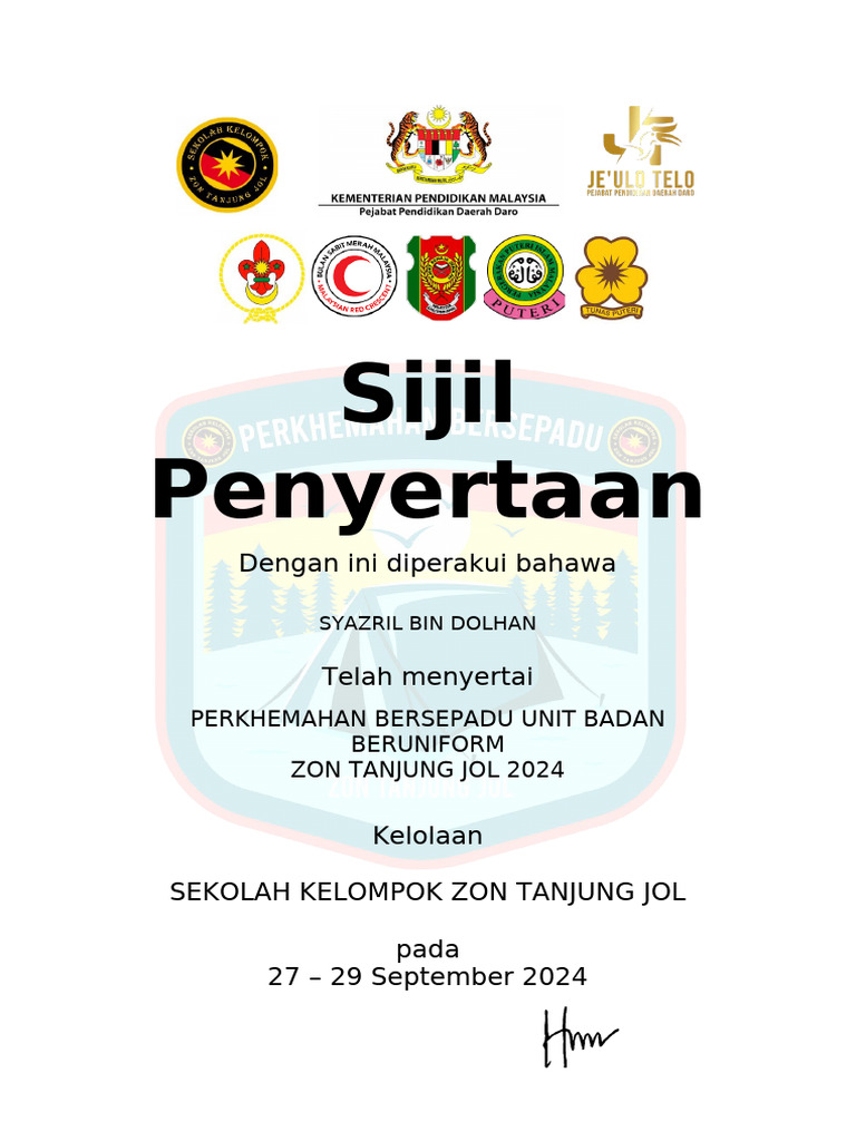 Sijil Penyertaan Perkhemahan | PDF