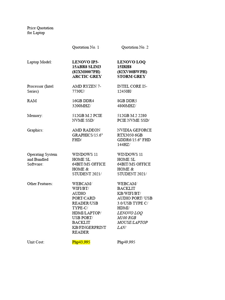 Laptop Quotation (24.09.16) | PDF | Technology & Engineering