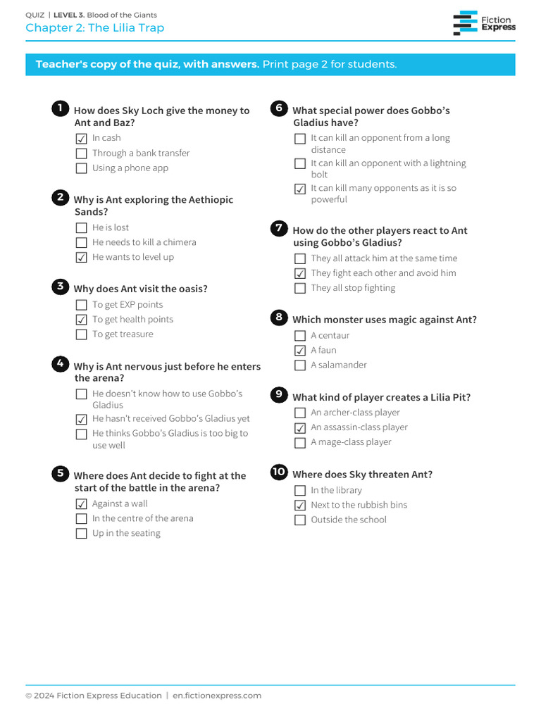 Blood of the Giants Quiz Answers | PDF