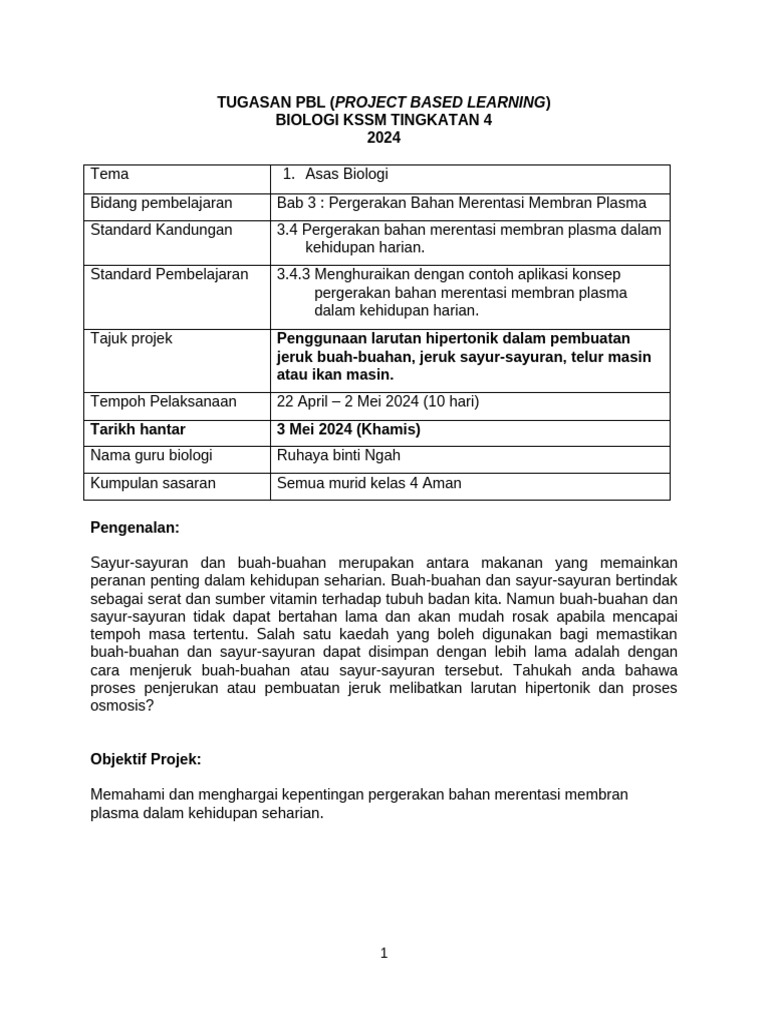 Tugasan 1 PBL Bio t4 2024 | PDF