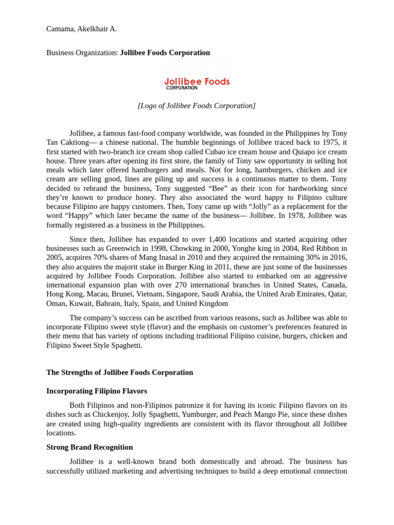 Summary of Jollibee's Journey to success | PDF | Cuisine | Foods