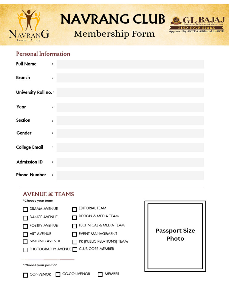 Navrang Club Membership Form | PDF