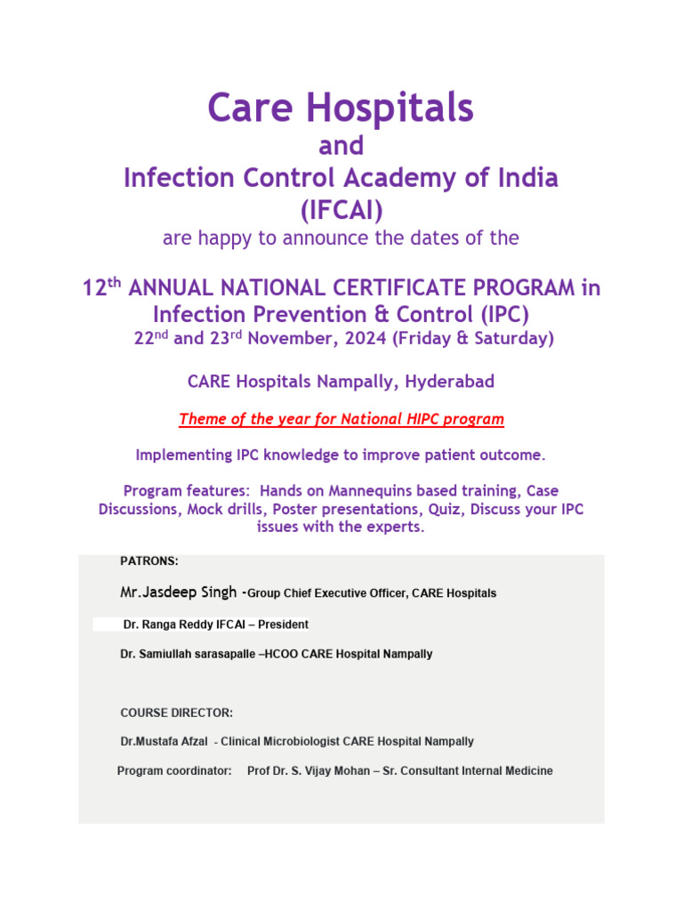 12th IPC Certificate Program 2024 | PDF | Infection | Patient Safety