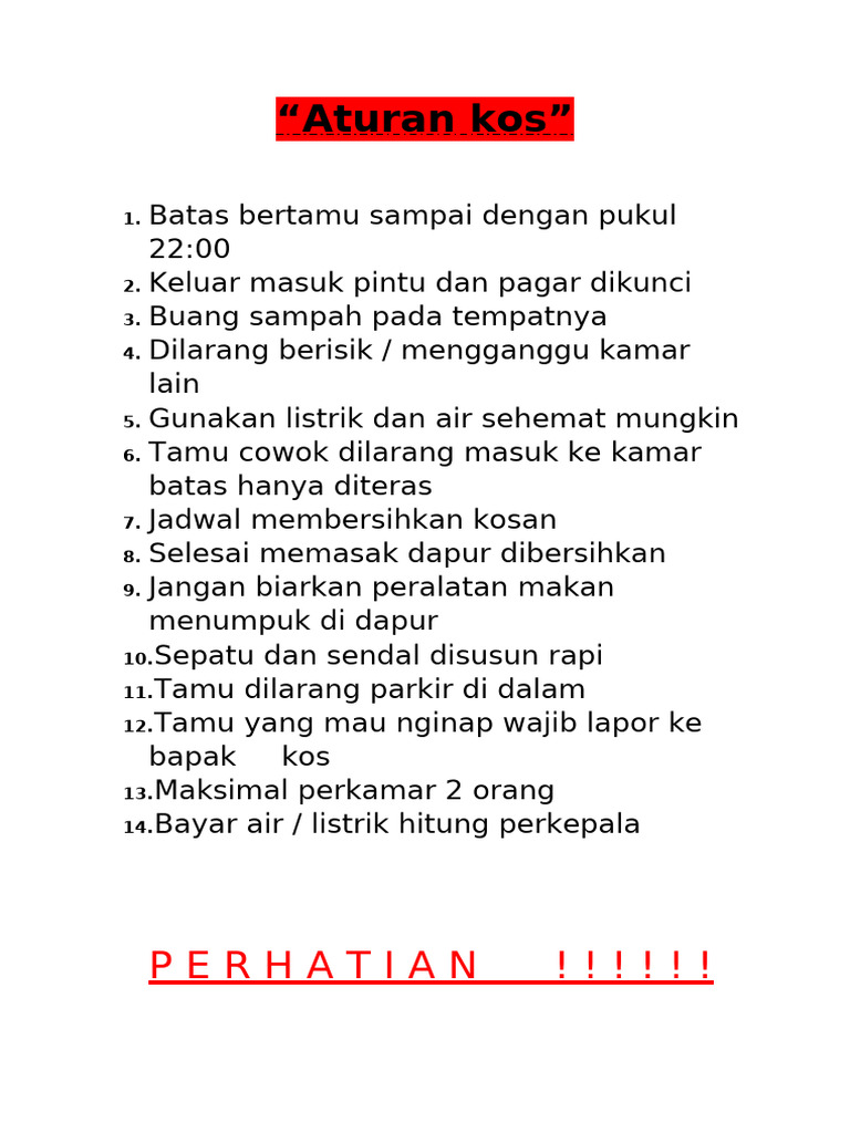 Aturan Kos | PDF
