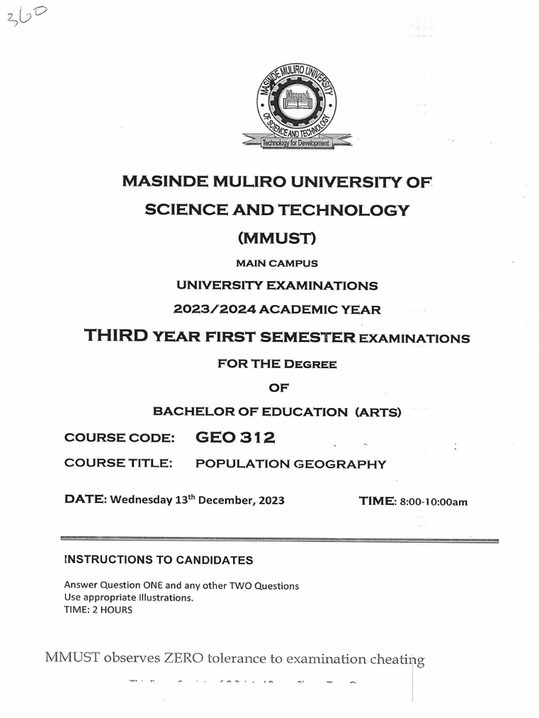 Geo 312 Population Geography | PDF