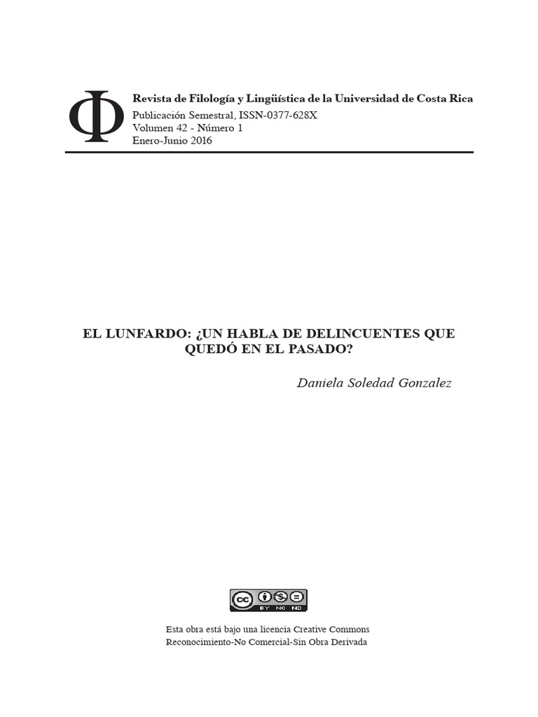 El Lunfardo Un Habla de Delicuentes Que - Gonzales D. S. | PDF | Lengua ...