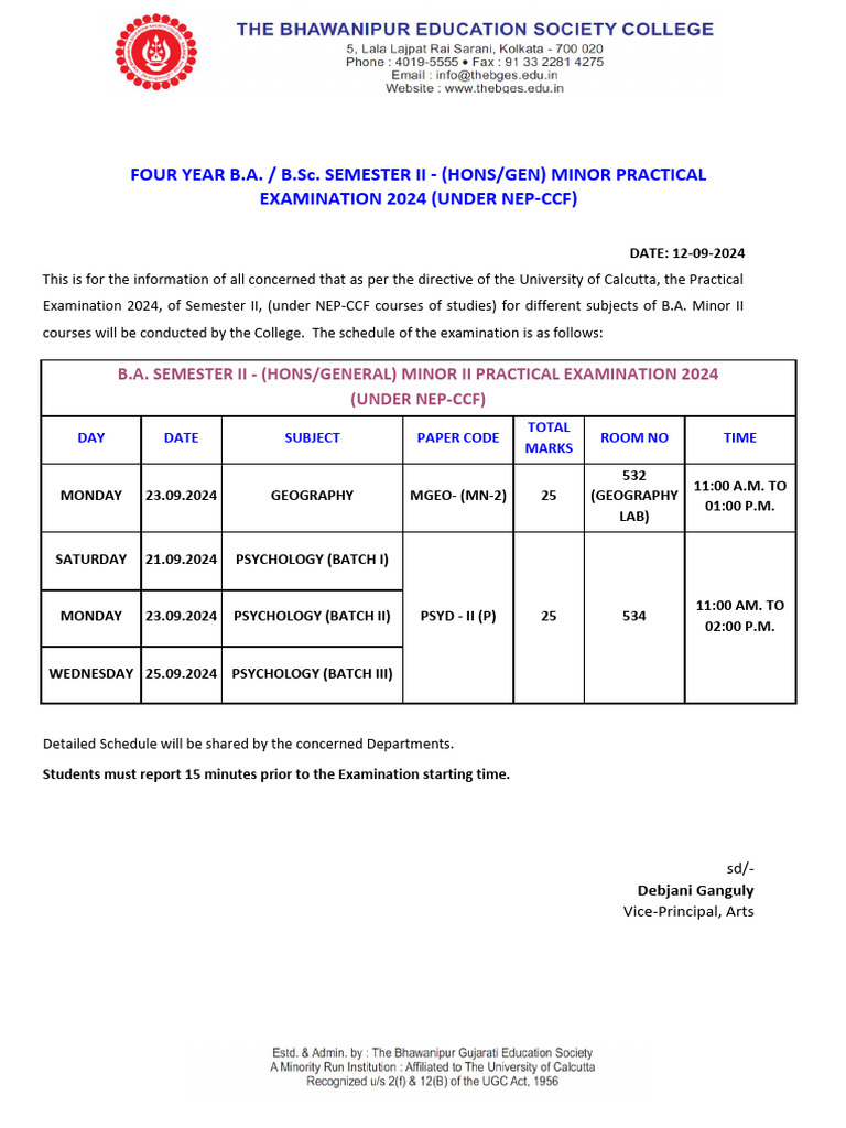 Compiled Minor II Practical Schedule | PDF