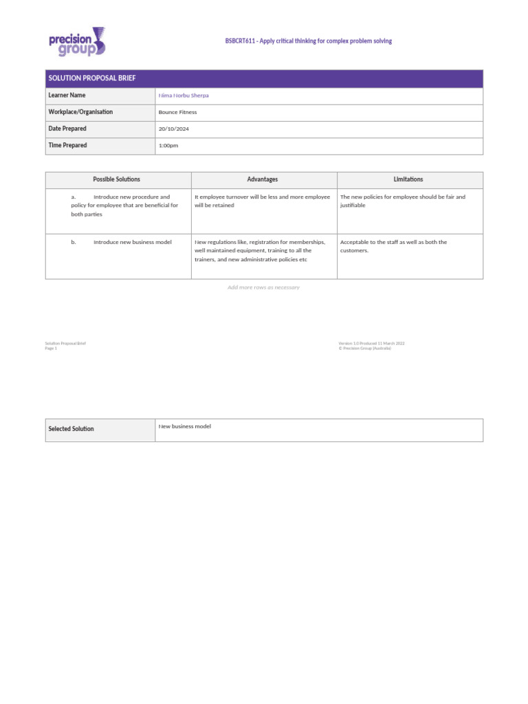 CRT611-Solution-Proposal-Brief-v1.0 (1) | PDF | Decision Making ...