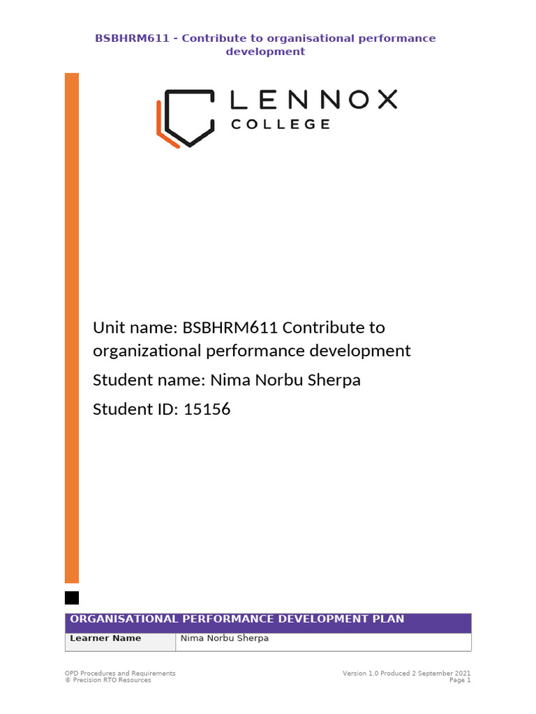 Organisational Performance Development Plan | PDF | Employment | Human ...