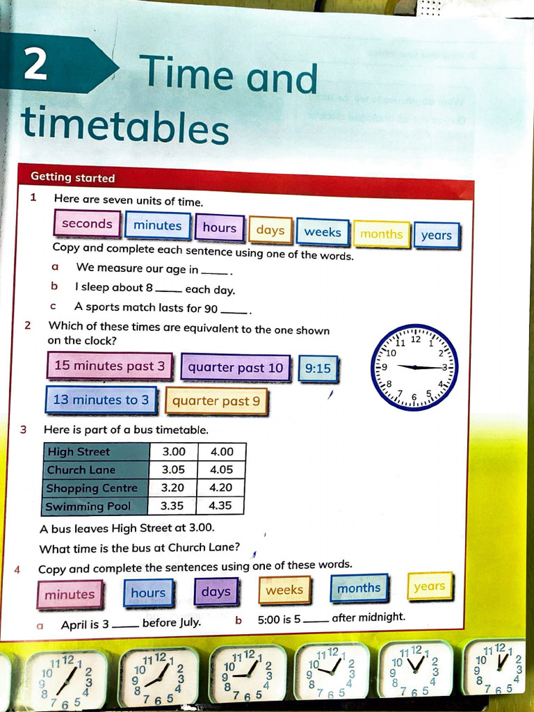Time and Timetables: Minutes Weeks Yeors | PDF
