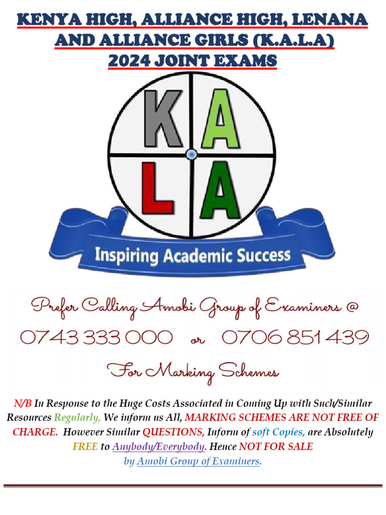 KALA 2024 Joint Mock Examination Guide | PDF | Sheep | Cattle