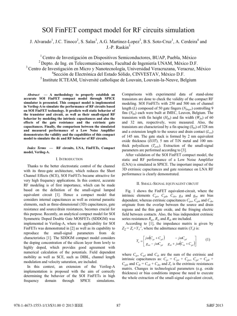 SOI FinFET Compact Model For RF Circuits Simulation | PDF | Field Effect Transistor | Spice