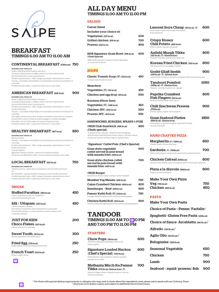 Saipe Menu | PDF | Curry | Foods