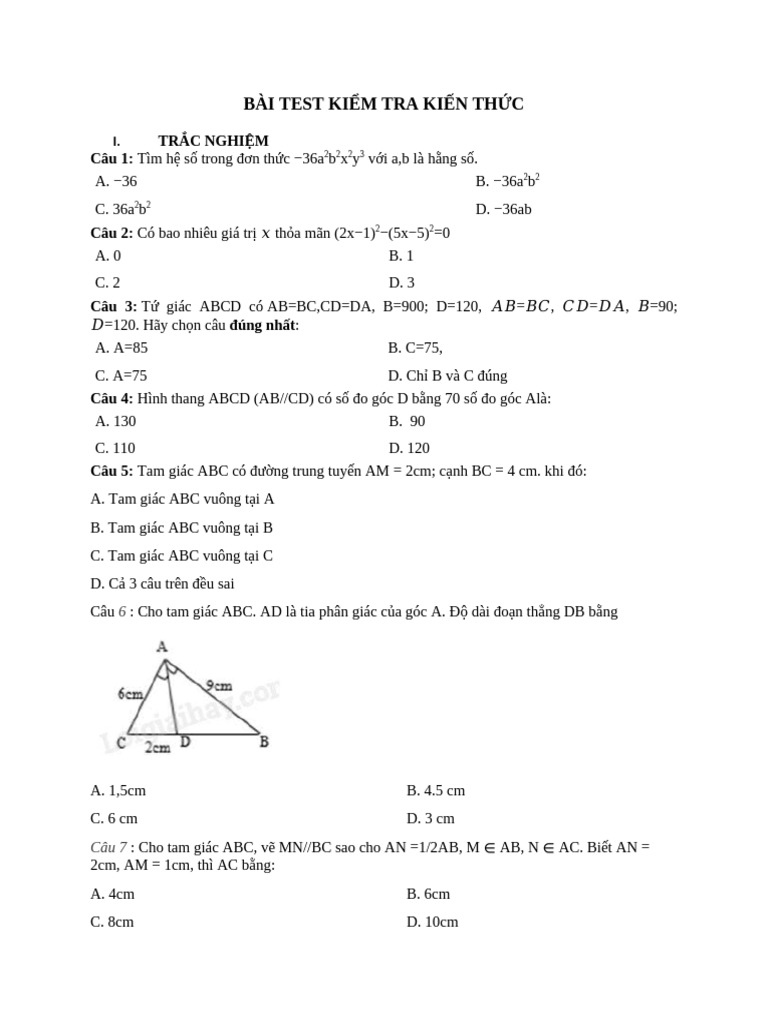 BÀI TEST KIỂM TRA KIẾN THỨC | PDF