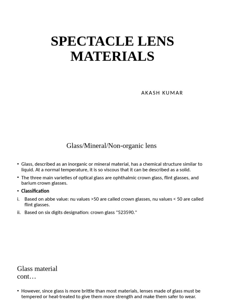 Spectacle Lens Material Overview | PDF | Transparent Materials ...
