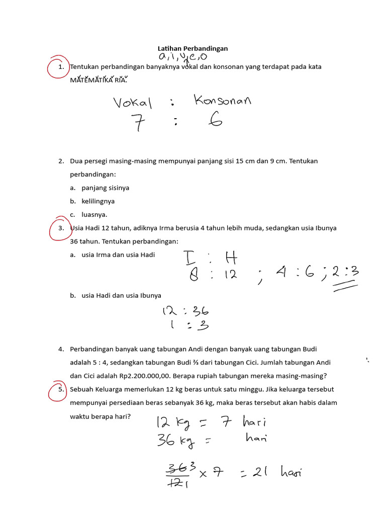 Latihan Perbandingan kelas 7 | PDF