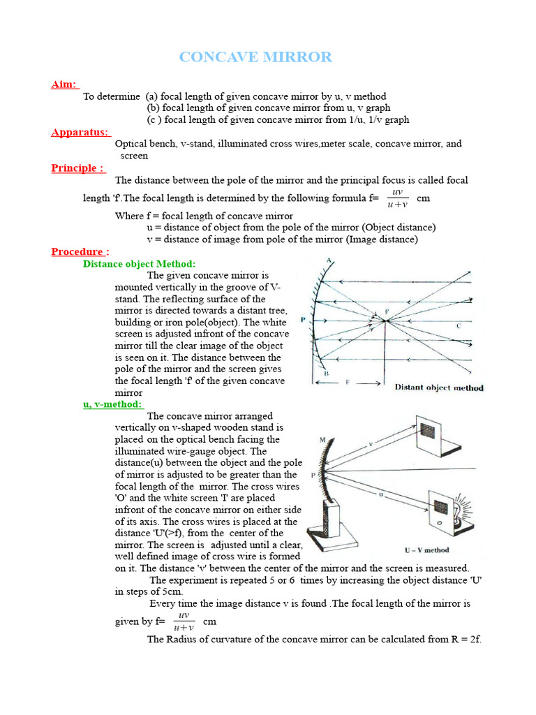 Exp_ 10 concave mirror | PDF | Mirror | Cartesian Coordinate System