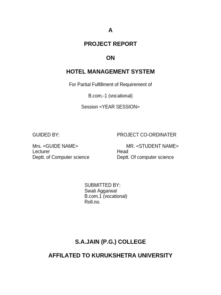 A Project Report on Hotel Management System | PDF