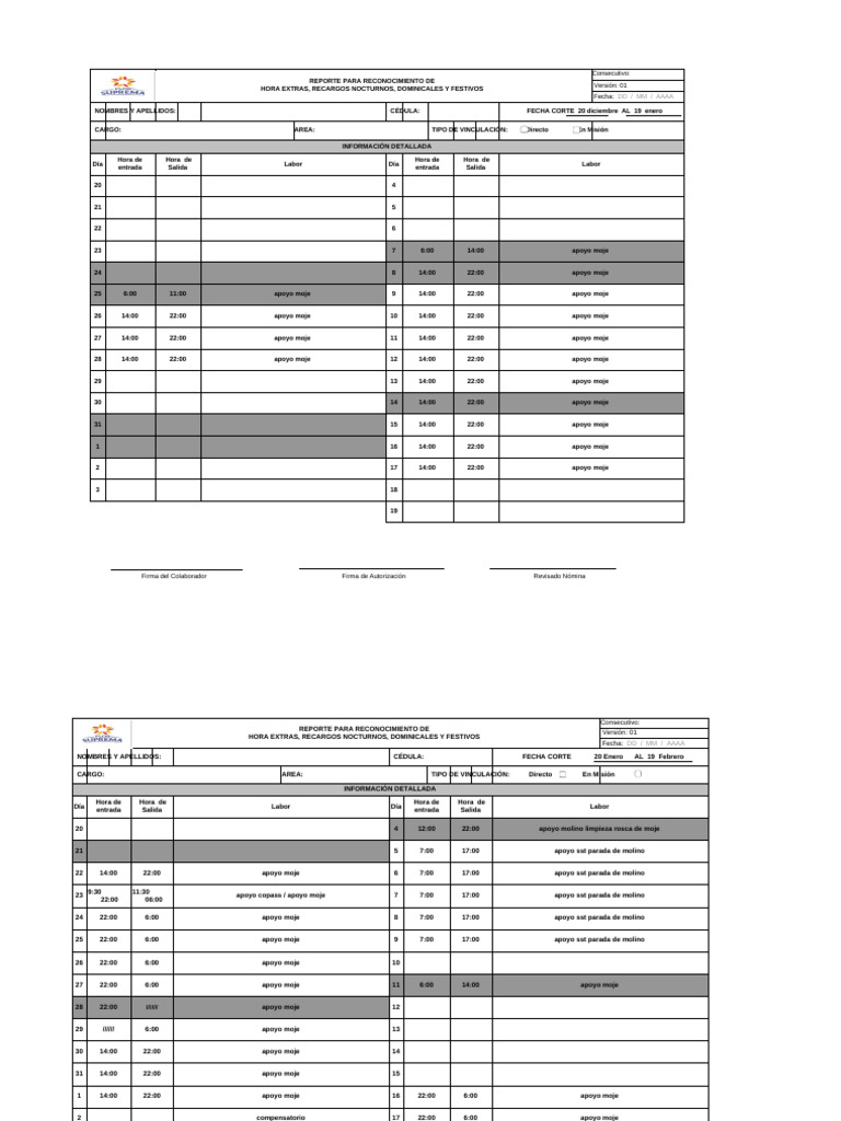Reporte de Horas Extras M | PDF