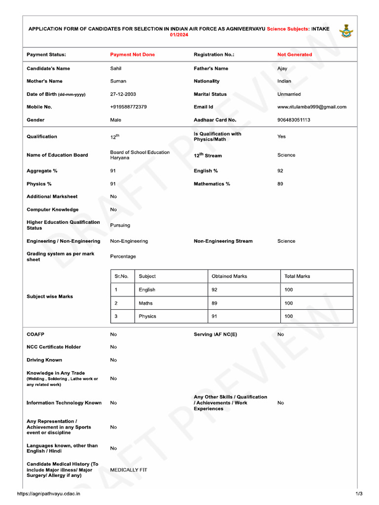 draft agniveer | PDF