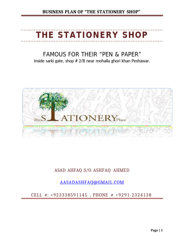 Business Plan Of The Stationery Shop 1 Pdf Stationery Market